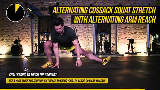 Alternating Cossack Squat Stretch With Arm Reach | myworkouts.io